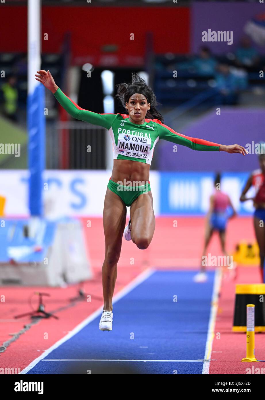 Patricia Mamona jumping at the Belgrade 2022 Indoor World Championship in the Triple jump ...