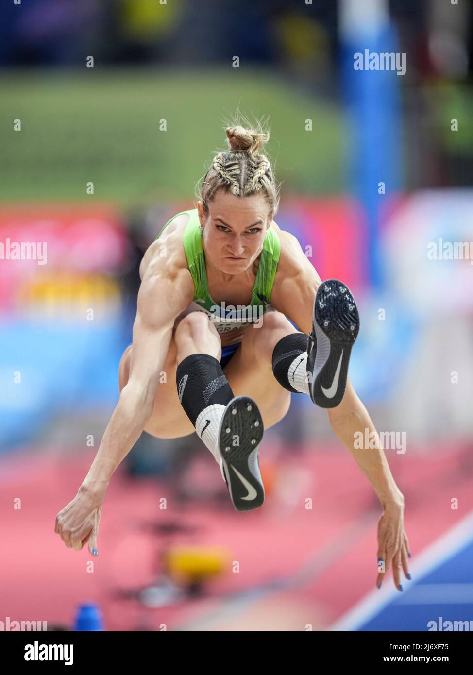 Neja Filipic jumping at the Belgrade 2022 Indoor World Championship in ...