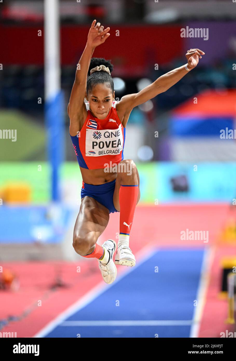 Liadagmis Povea jumping at the Belgrade 2022 Indoor World Championship ...