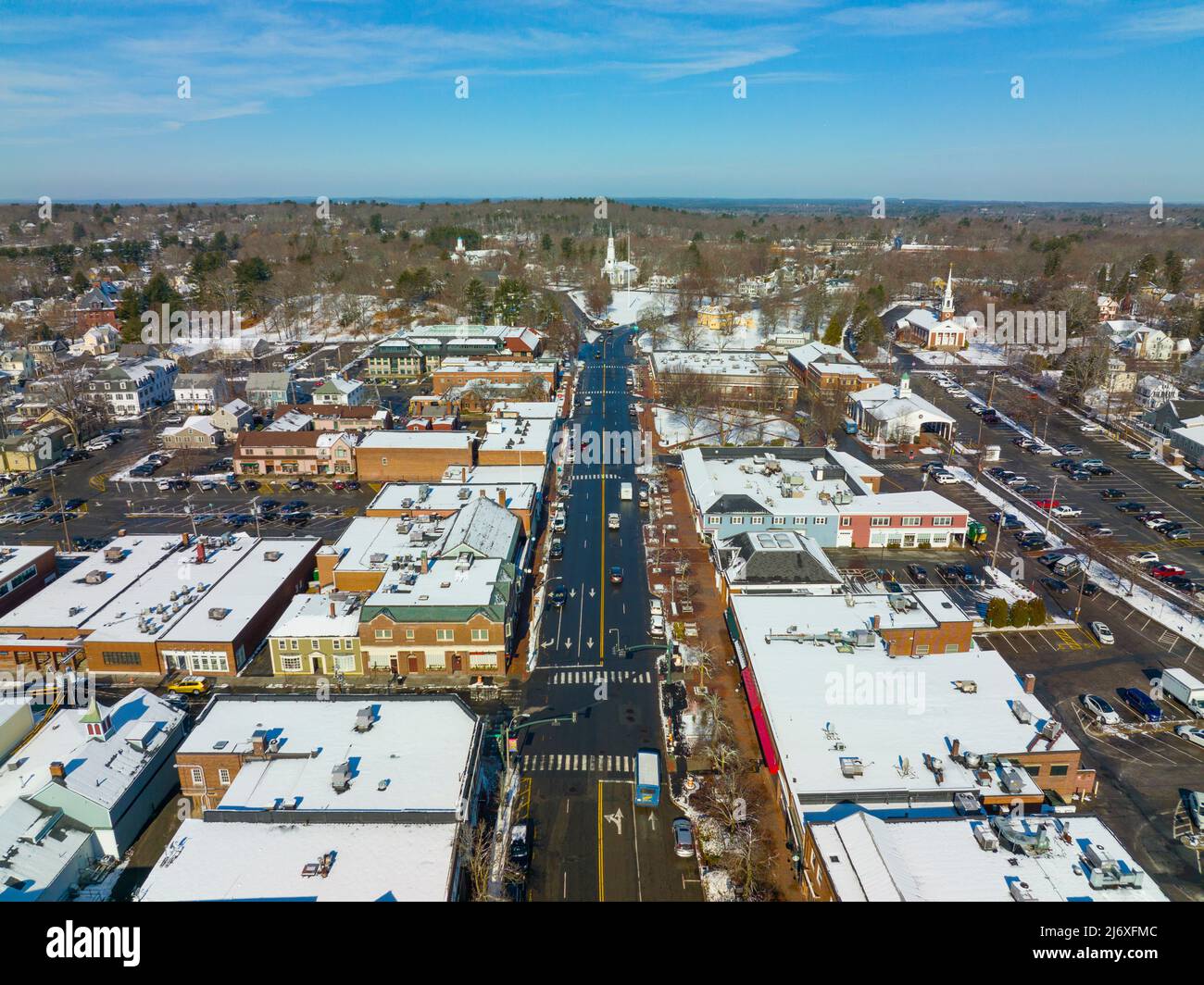 Lexington historic town center aerial view on Massachusetts Avenue in ...