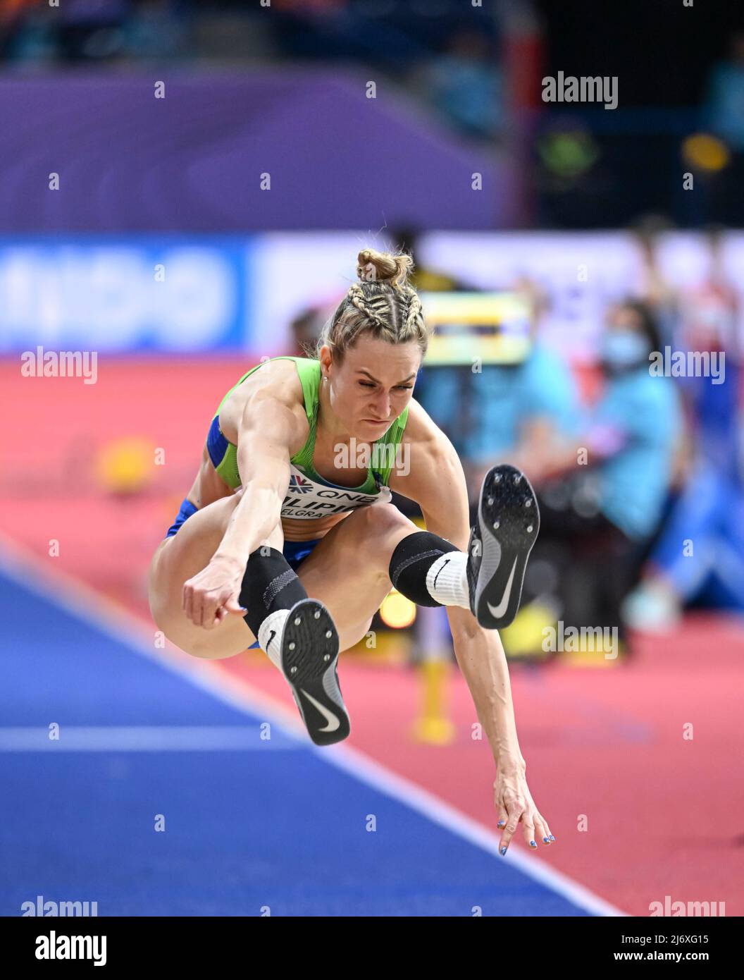 Neja Filipic jumping at the Belgrade 2022 Indoor World Championship in ...