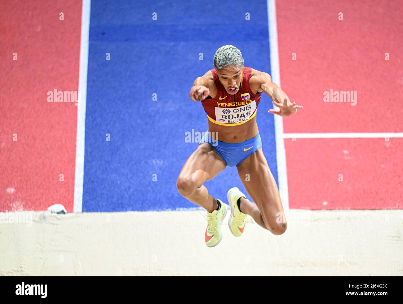 Yulimar Rojas jumping at the Belgrade 2022 Indoor World Championship in ...