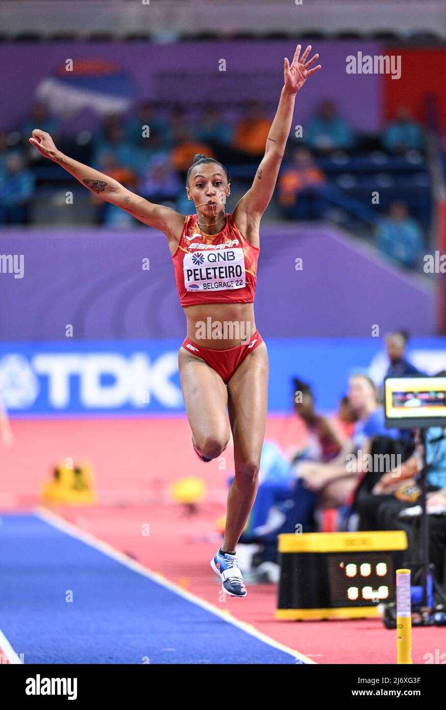 Ana Peleteiro jumping at the Belgrade 2022 Indoor World Championship in ...