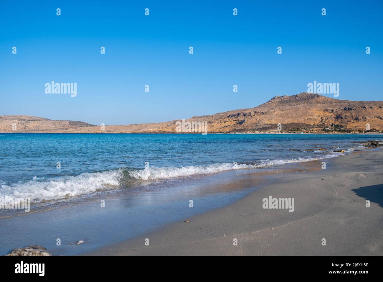 Empty sandy rocky beach in Greece. Elafonisos, Greek island, Sea water ...