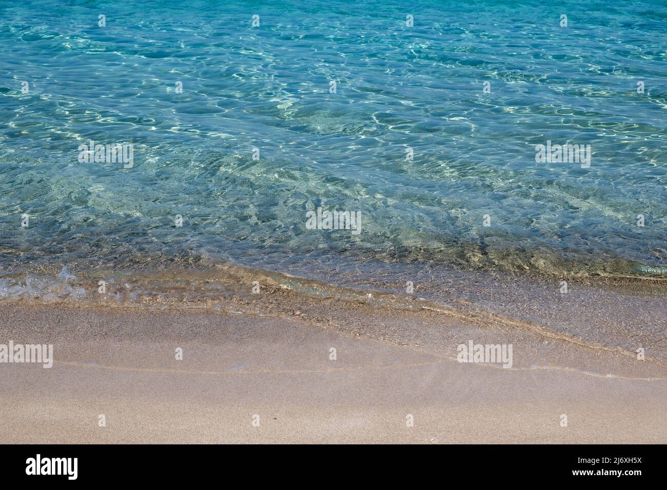 Empty sandy beach in Greece. Elafonisos, Greek island. Sea water ...