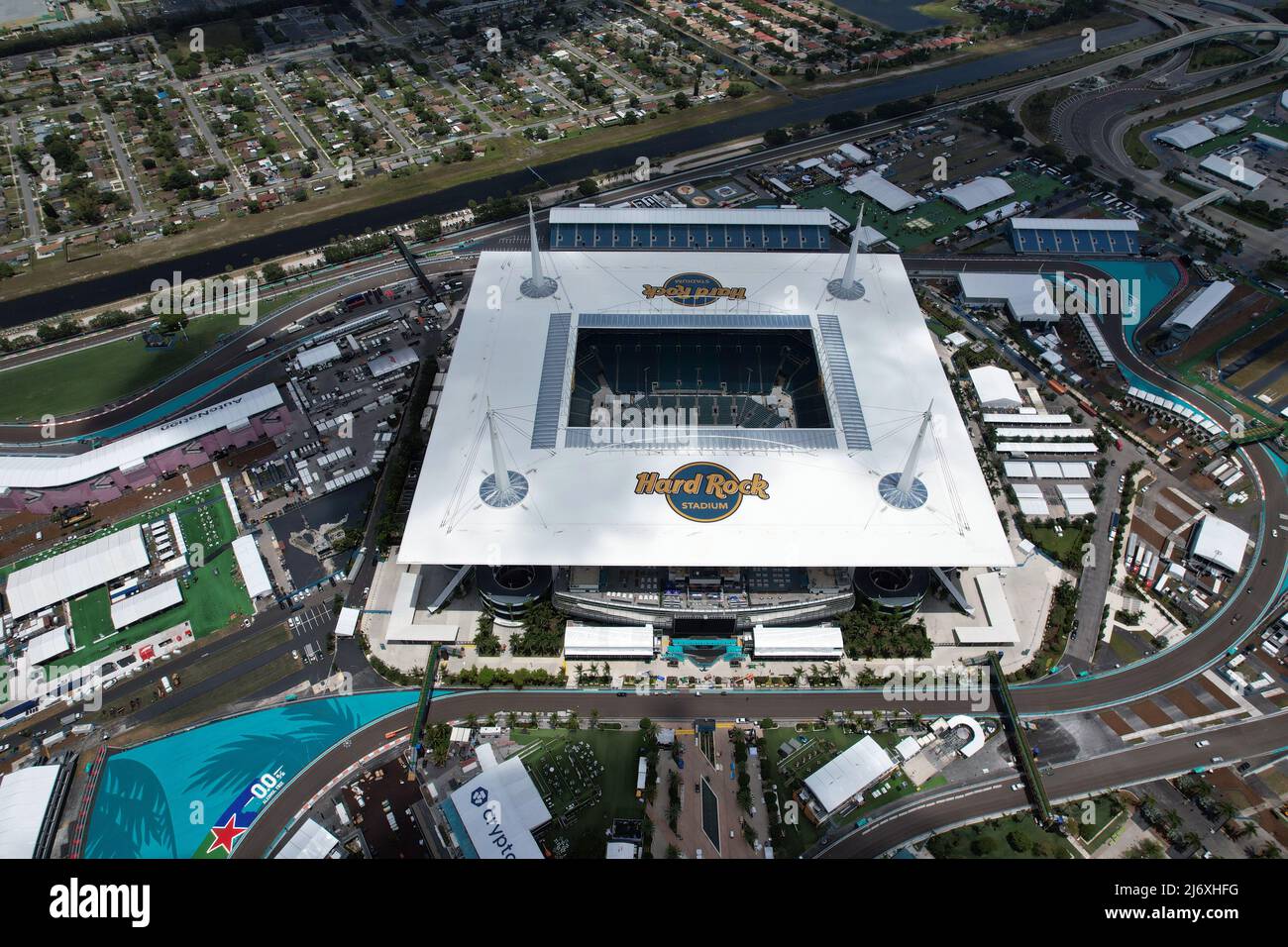 An aerial view of F1 race course for the Miami Grand Prix at Hard Rock ...