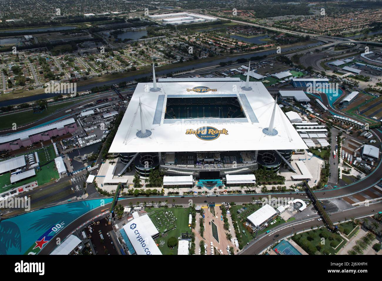 An aerial view of F1 race course for the Miami Grand Prix at Hard Rock ...