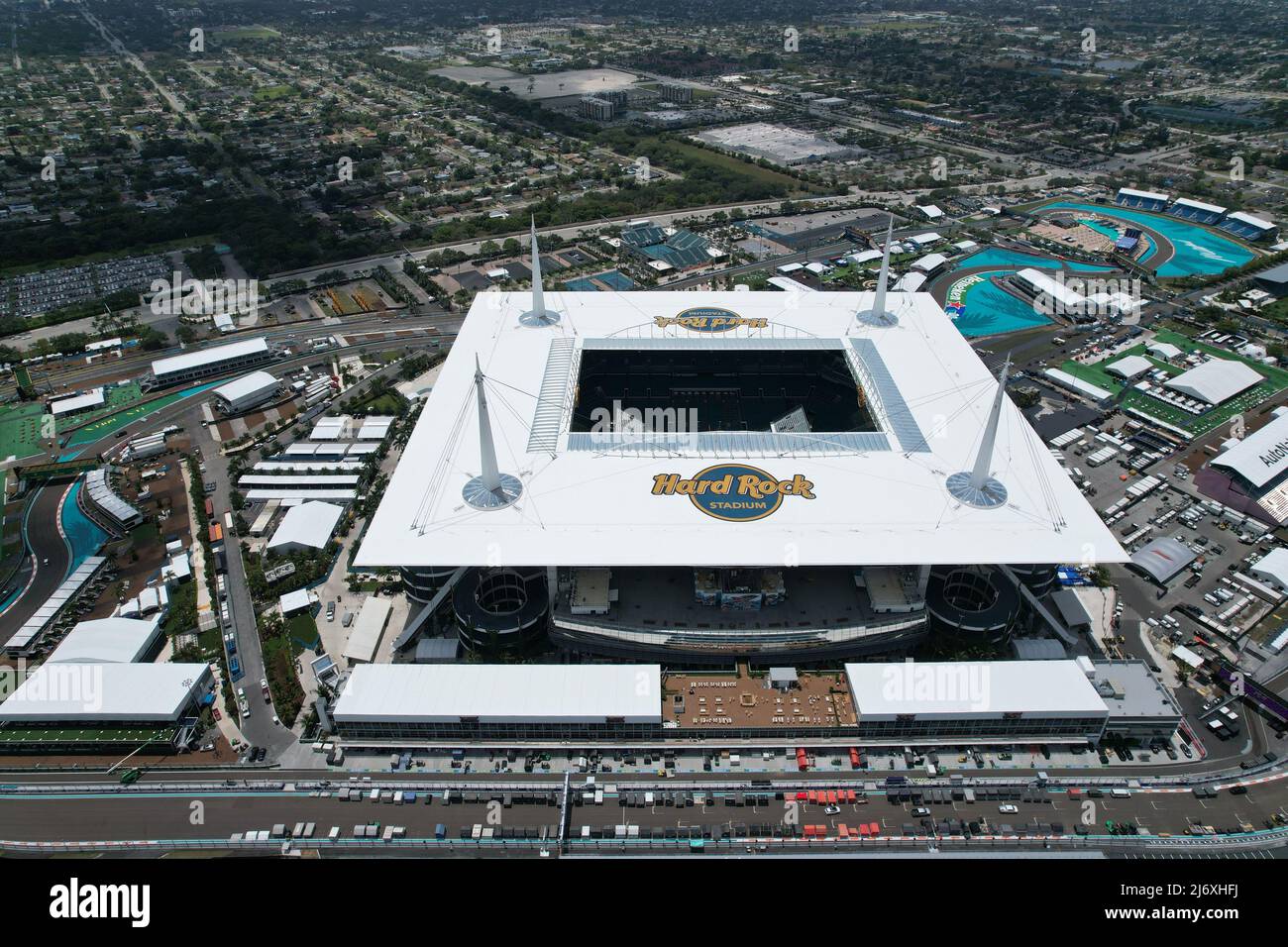 An aerial view of F1 race course for the Miami Grand Prix at Hard Rock ...