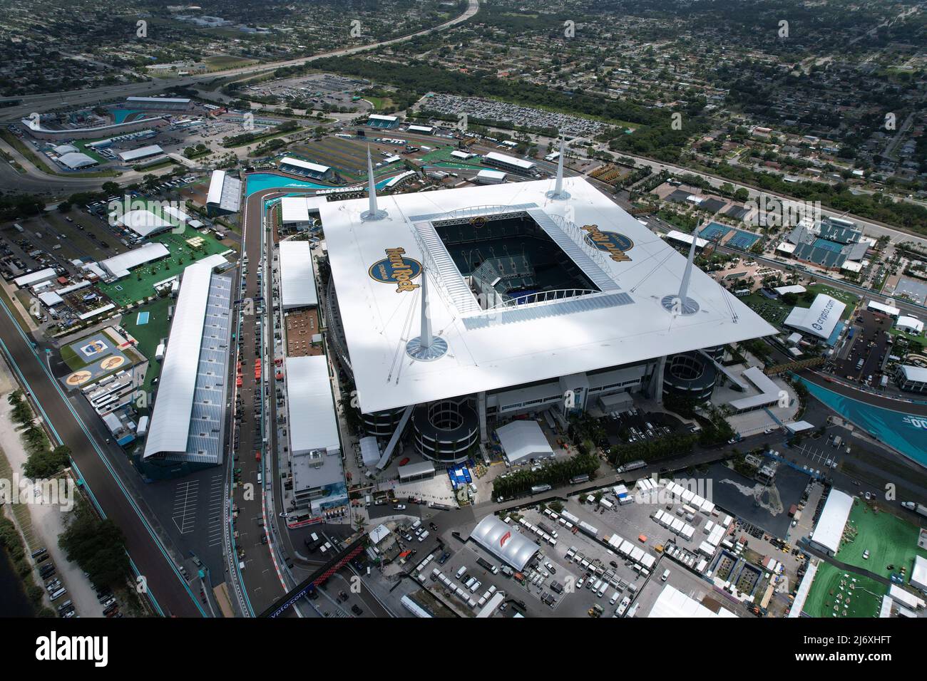 An aerial view of F1 race course for the Miami Grand Prix at Hard Rock ...