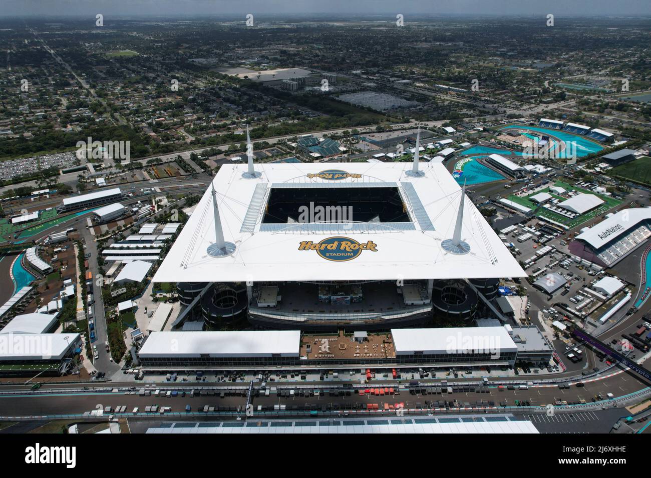 An aerial view of F1 race course for the Miami Grand Prix at Hard Rock ...
