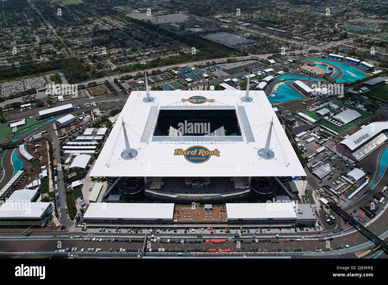 An aerial view of F1 race course for the Miami Grand Prix at Hard Rock ...