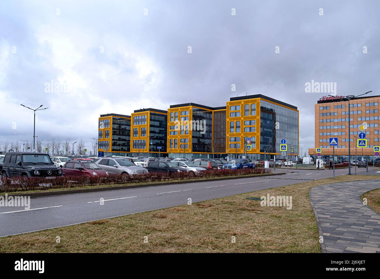 The facade of the Expoforum building. A large-scale exhibition and ...