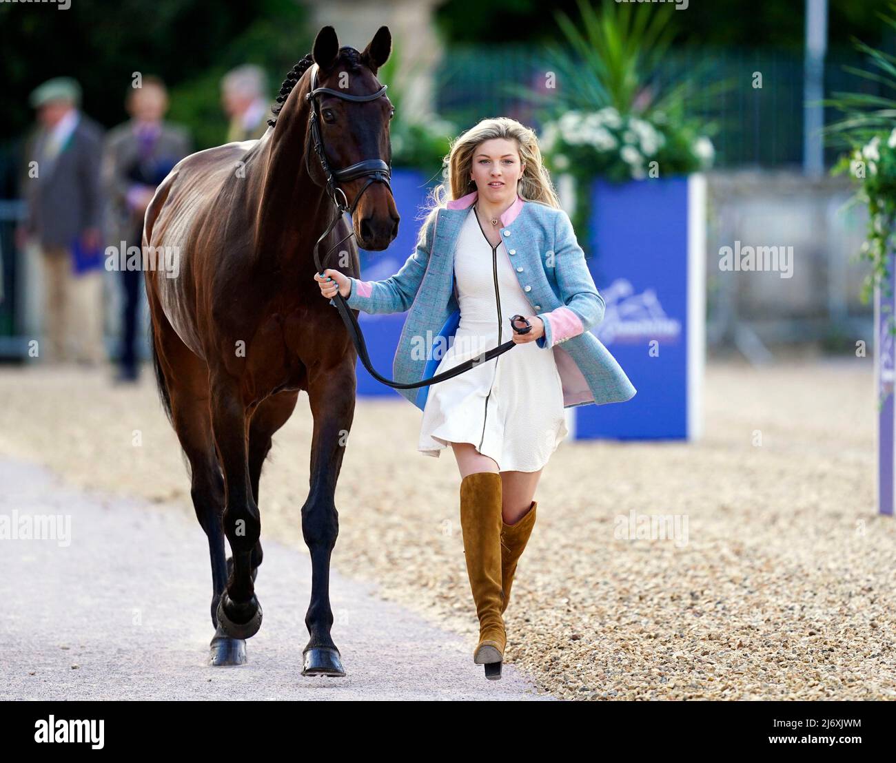 Felicity Collins and her horse Valmy Biats are inspected by the Grand ...