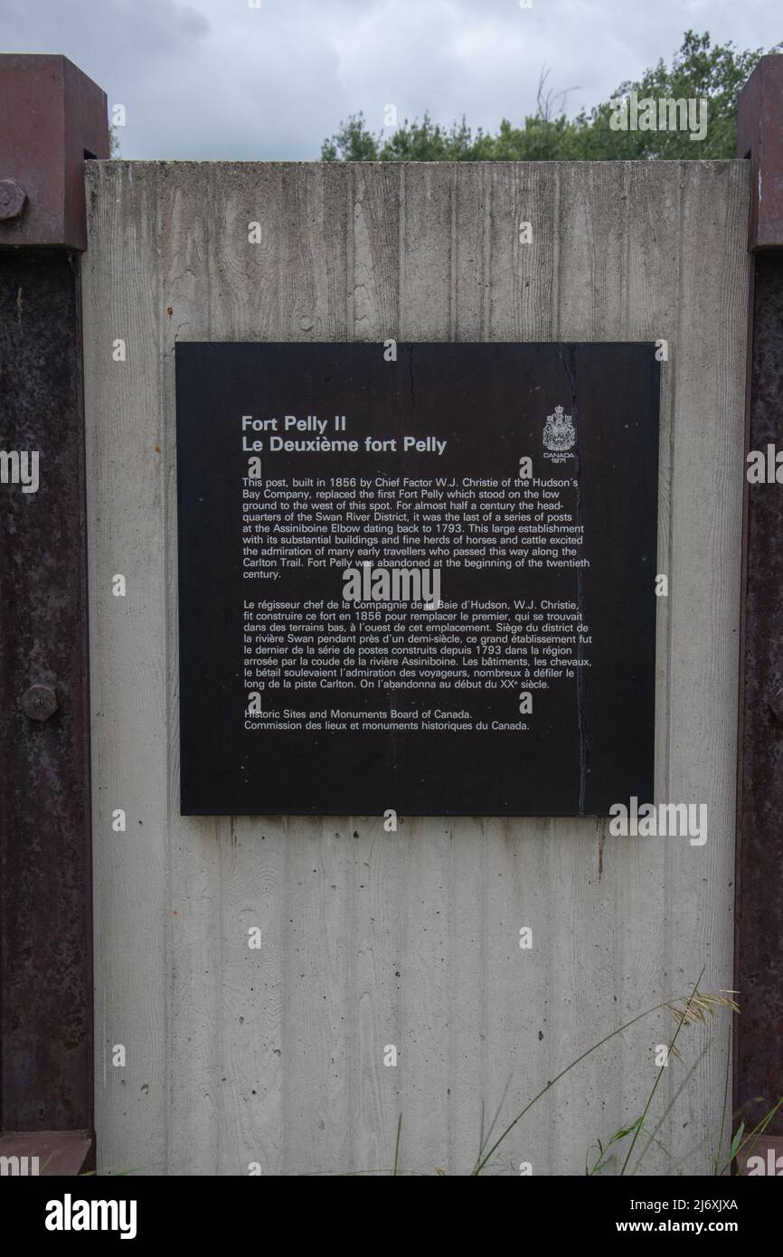 Sign marking the location of Fort Pelly. Fort Pelly was a Hudson's Bay ...