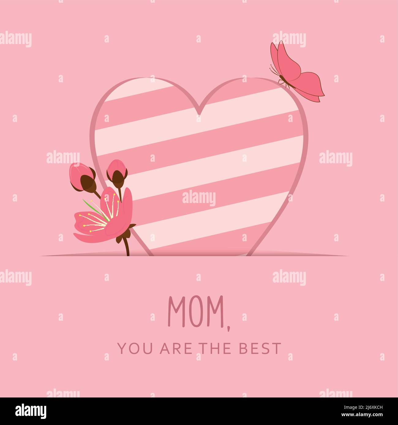 paper heart pink greeting card for mothers day with cherry blossom and ...