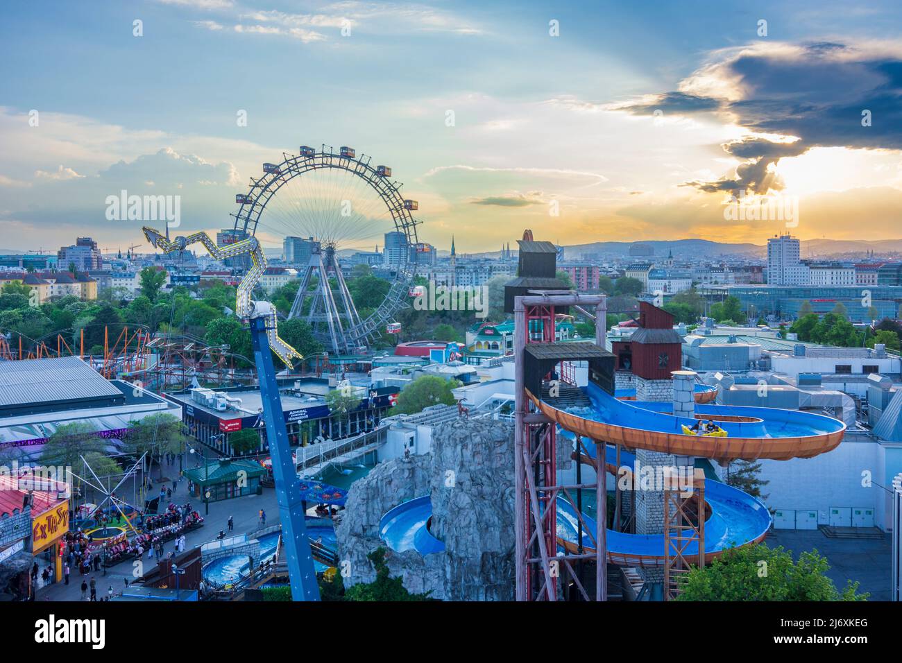 Wien, Vienna: Prater amusement park (Wurstelprater), Ferris Wheel, view ...