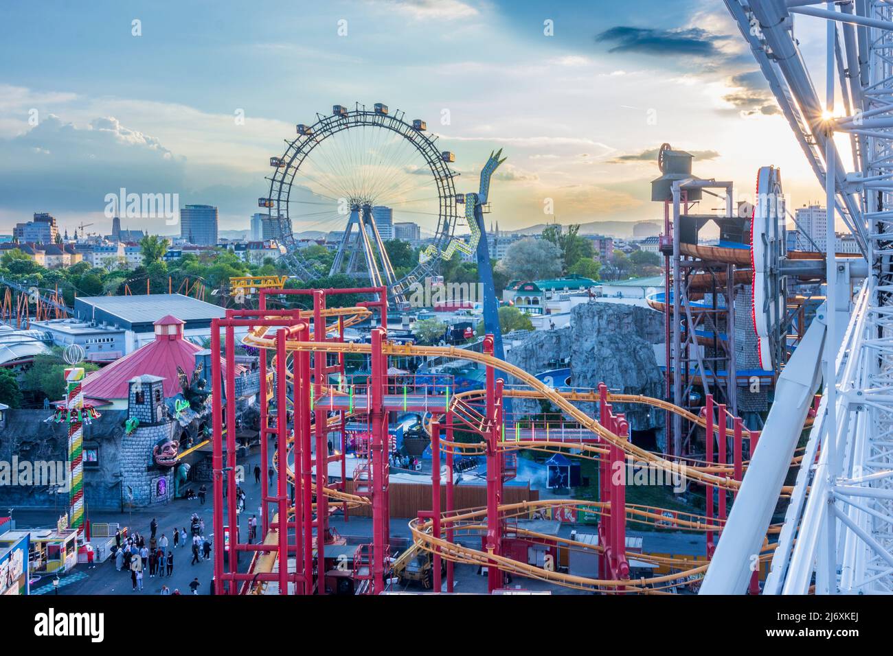 Wien, Vienna: Prater amusement park (Wurstelprater), Ferris Wheel, view ...