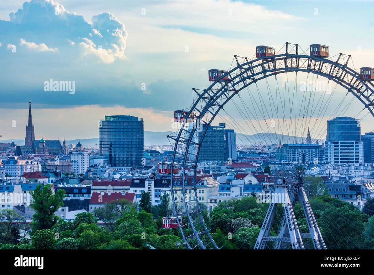 Wien, Vienna: Prater amusement park (Wurstelprater), Ferris Wheel, view ...