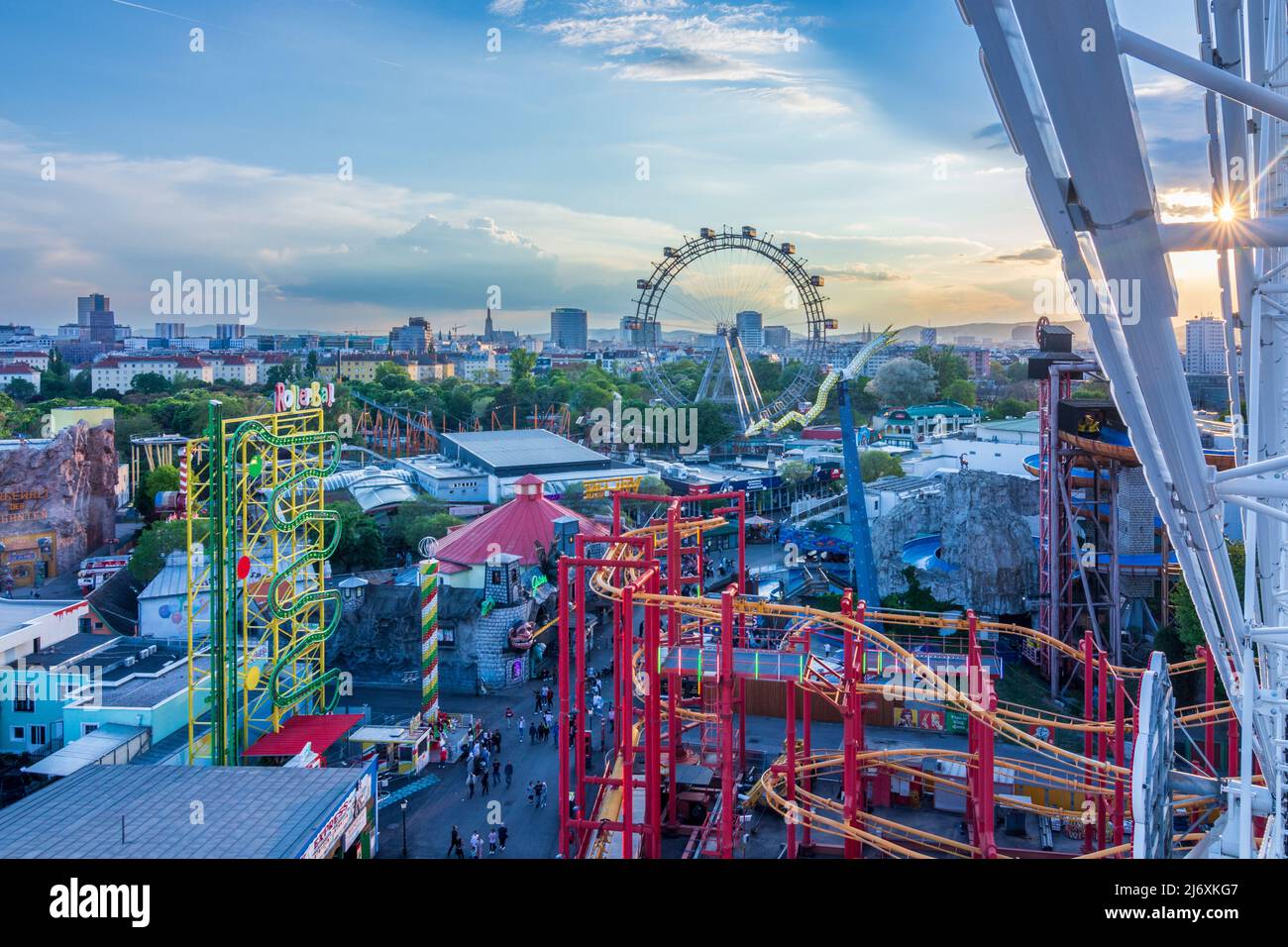 Wien, Vienna: Prater amusement park (Wurstelprater), Ferris Wheel, view ...