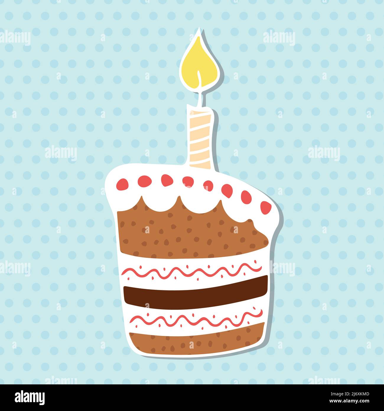 Colorful birthday cake with candle. Hand drawn outline illustration ...