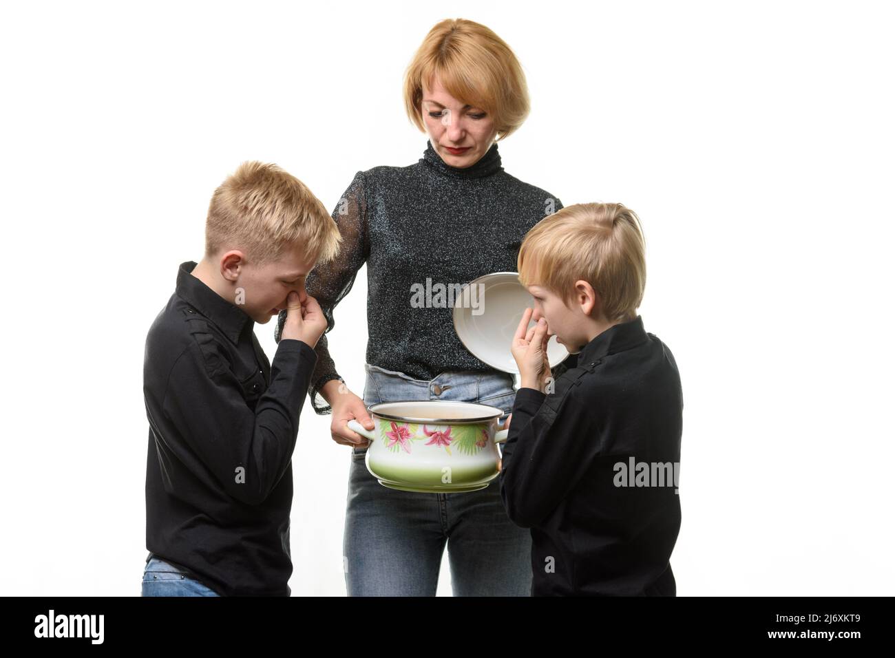 The children did not like the food cooked by their mother Stock Photo ...