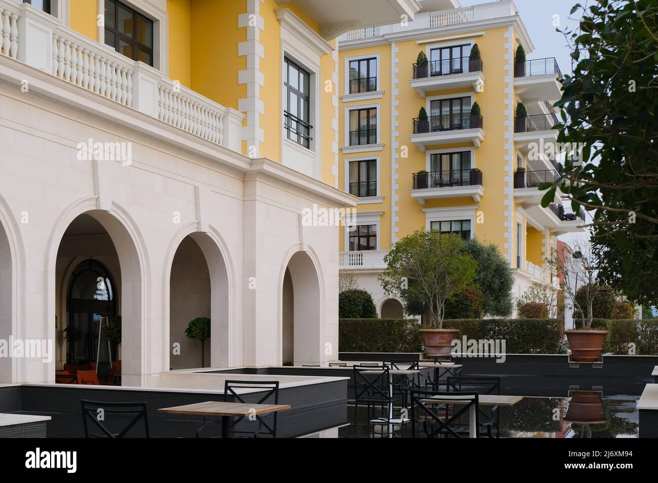 famous touristic seafront in Tivat, Montenegro. contemporary cityscape ...