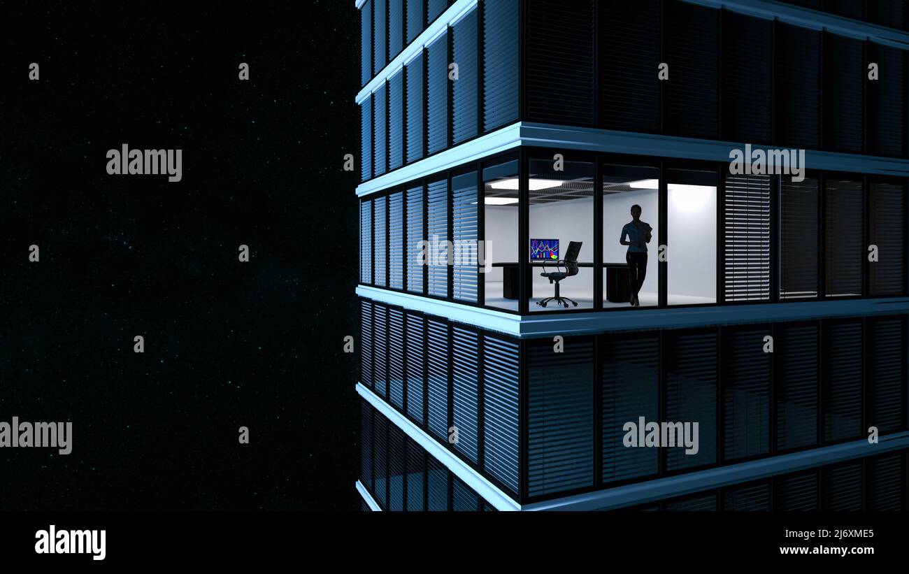 view of an office building in the middle of the night (3d rendering ...