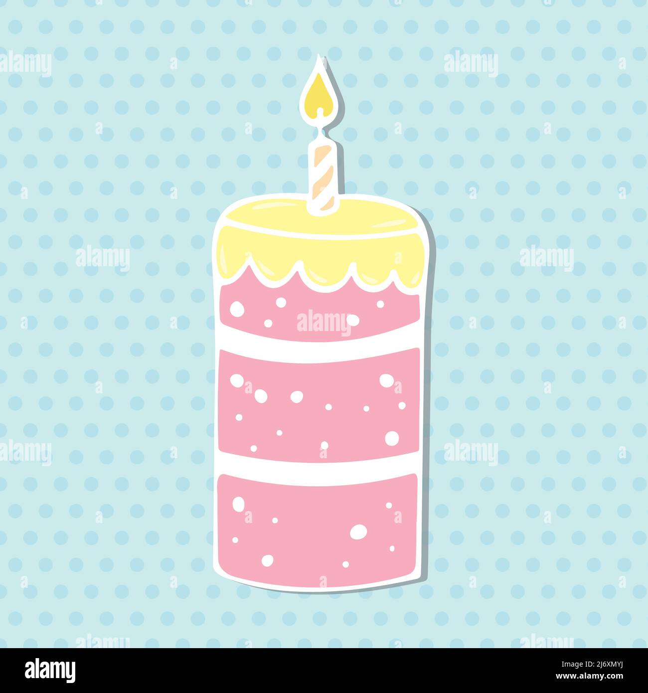 Colorful birthday cake with candle. Hand drawn outline illustration ...