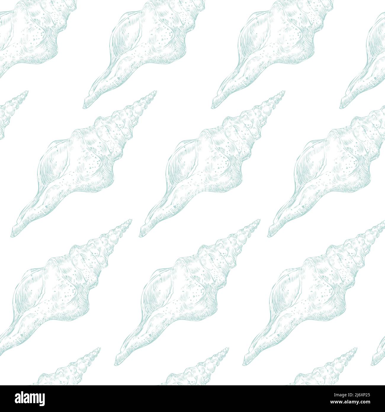 Seamless pattern of blue seashells on white background. Marine backdrop ...
