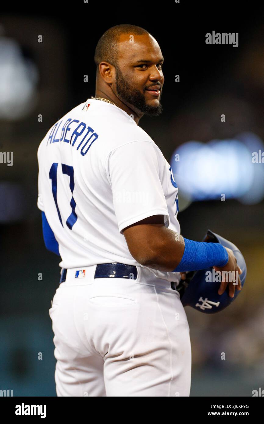 Los Angeles Dodgers second basemen Hanser Alberto (17) smiles during an ...