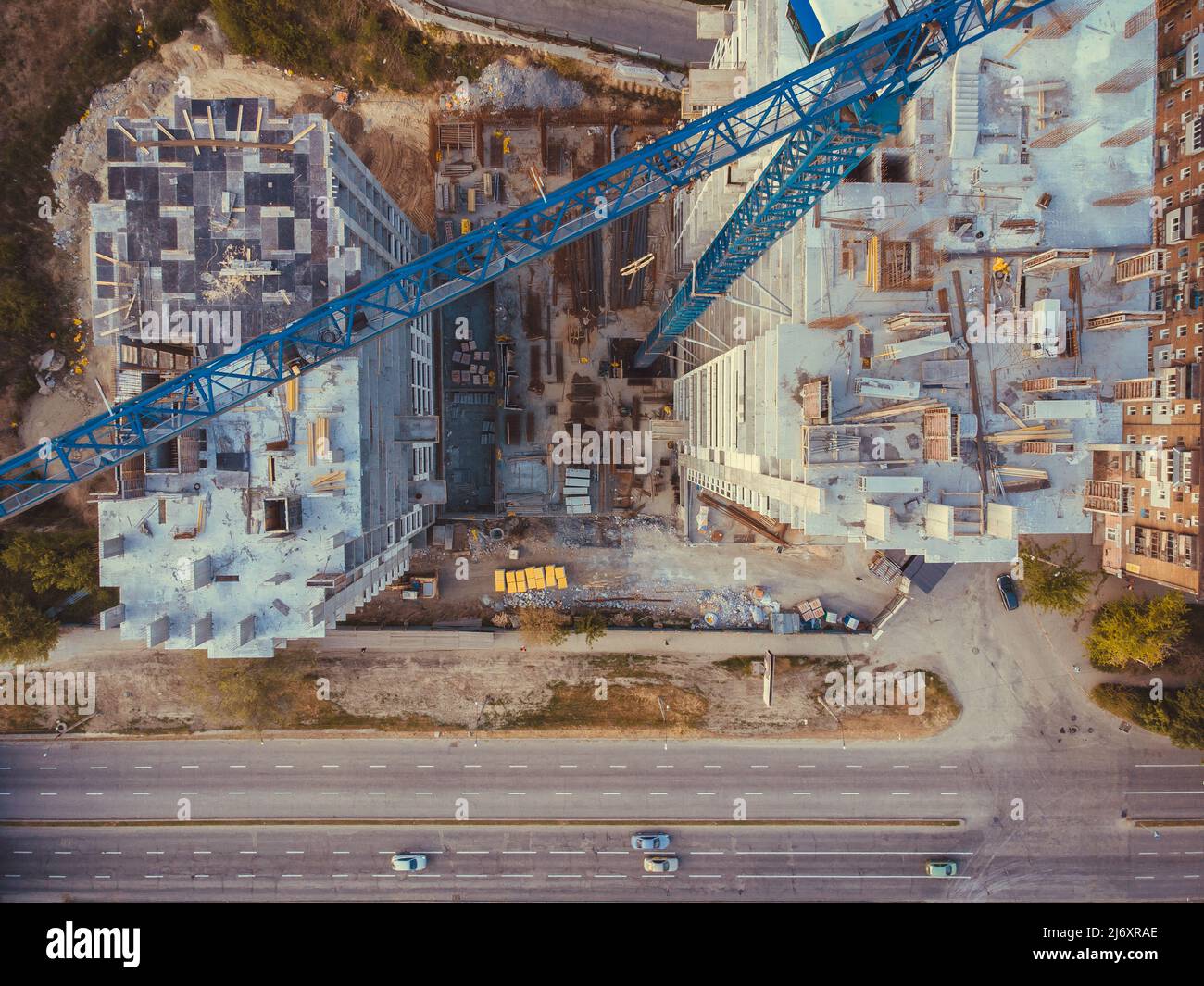 Contstruction Site from above. Aerial view of new apartment under ...