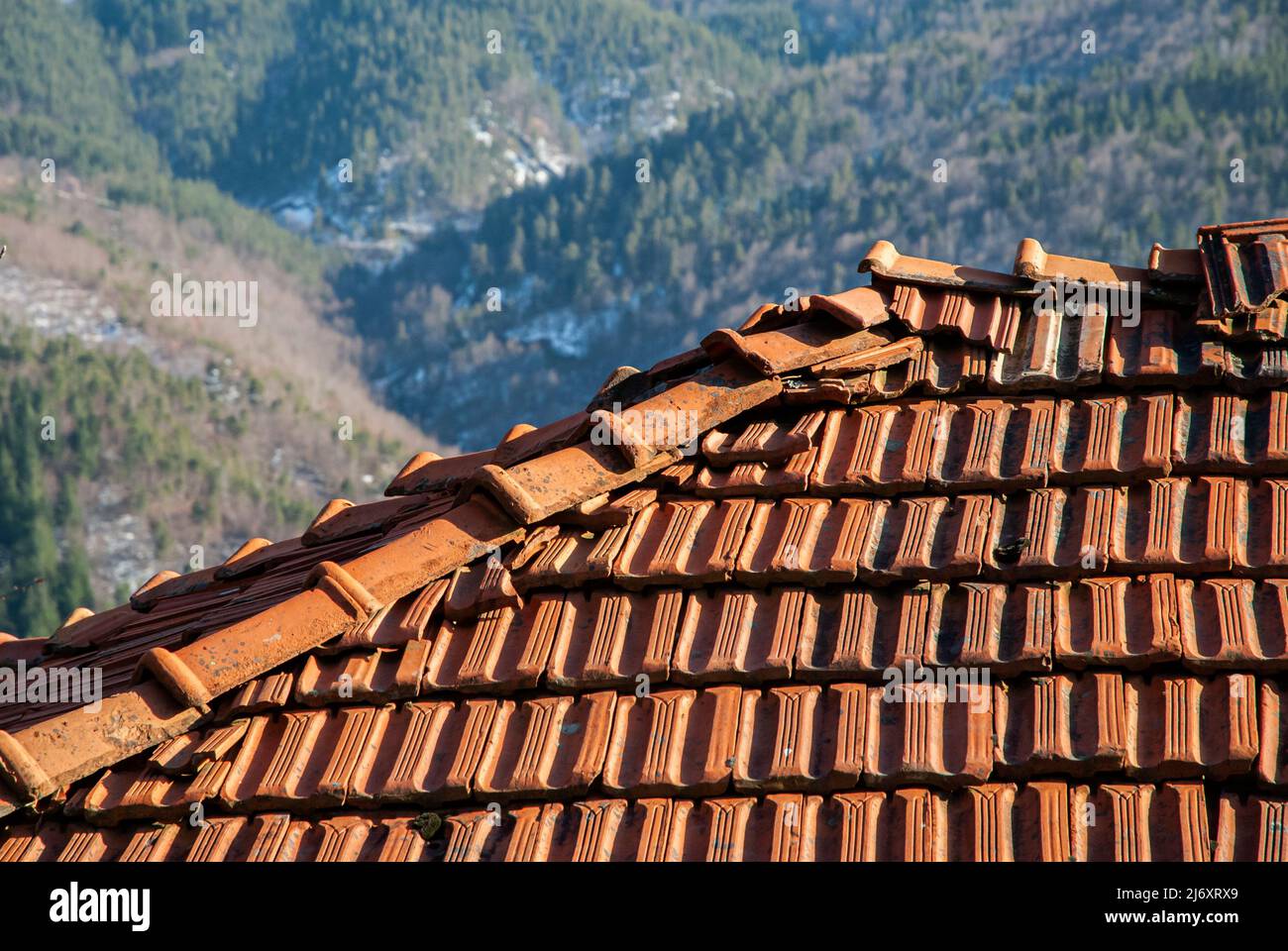 Old rural country house ceramic tiled top roof closeup Stock Photo - Alamy