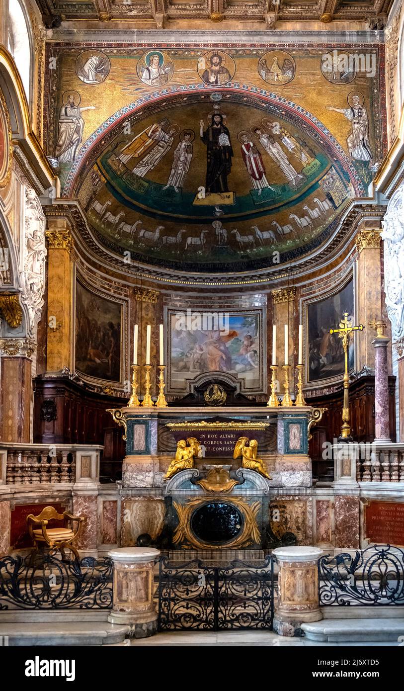 Rome, Italy - May 27, 2018: Main nave and apse of St. Marc Evangelist ...