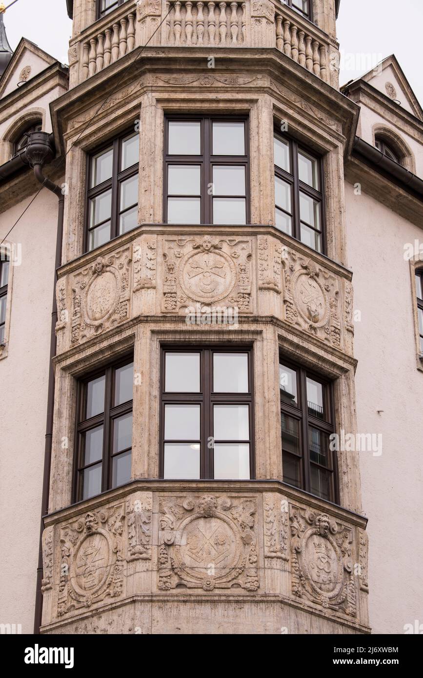 Munich, Germany - May 01, 2022: Old Decorative Wooden window Stock ...