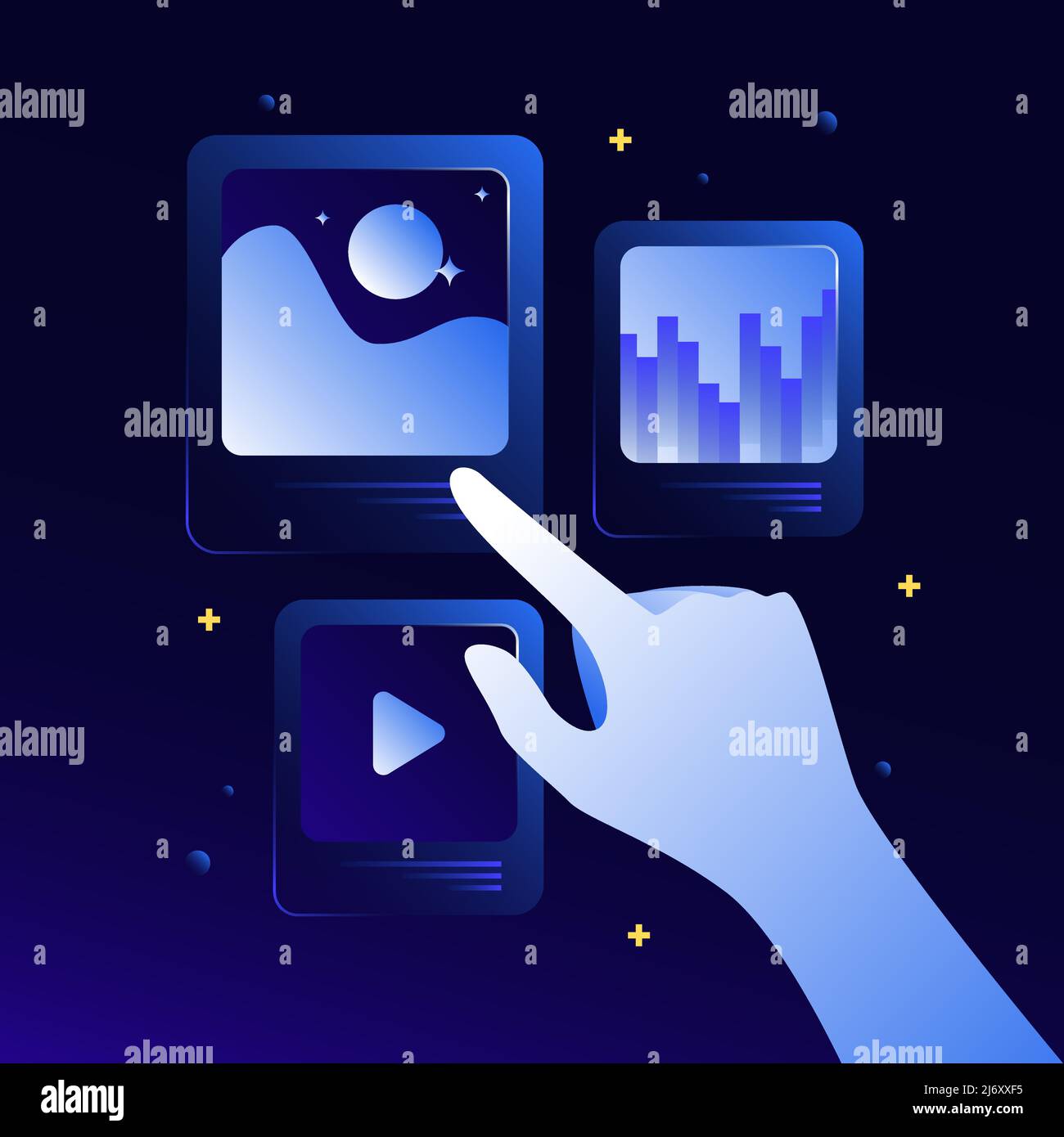 Dark Blue NFT Illustration. Design Composition with Hand and Photos and ...