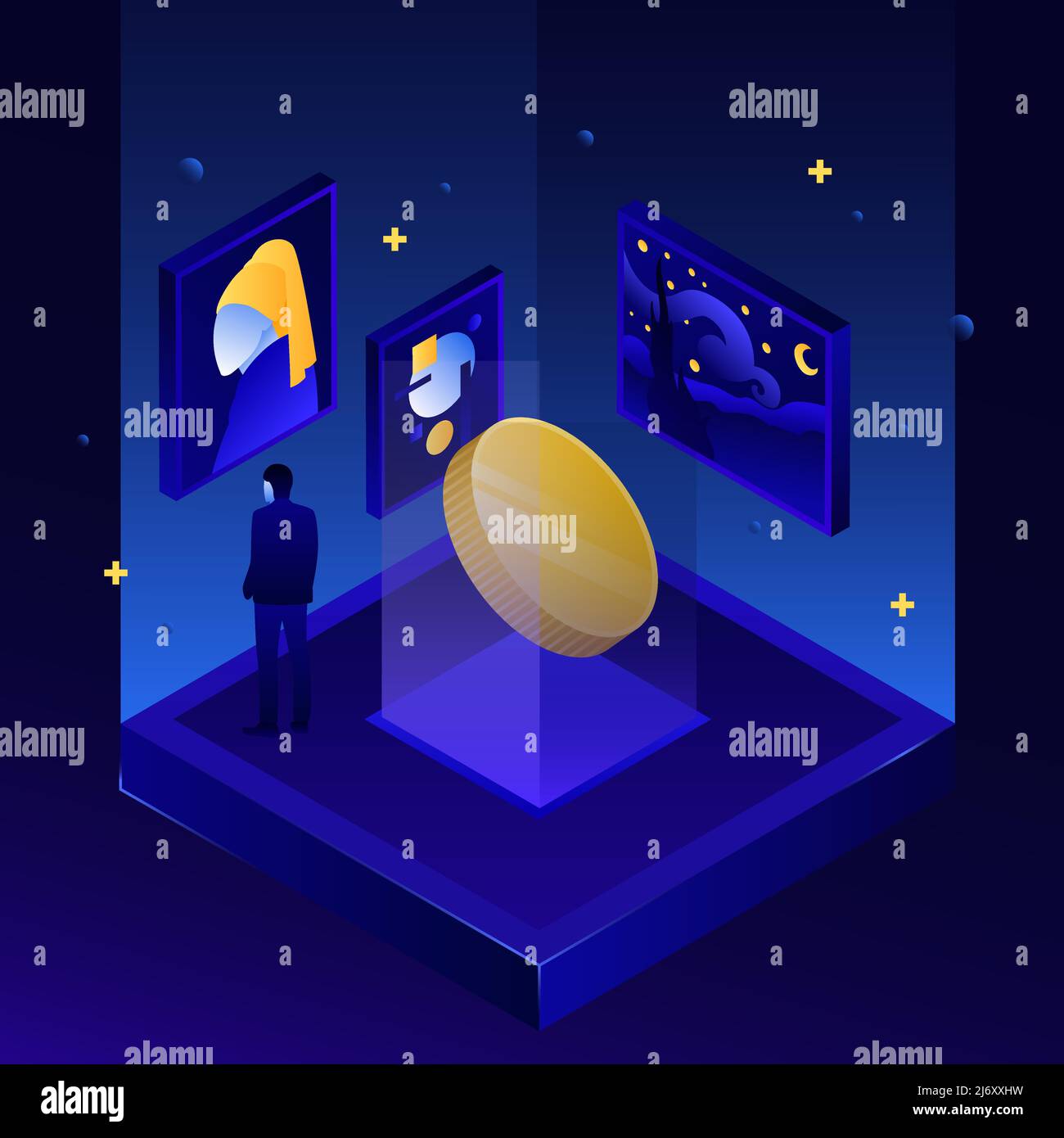 Isometric NFT Illustration, Dark Blue Design Element. Vector ...