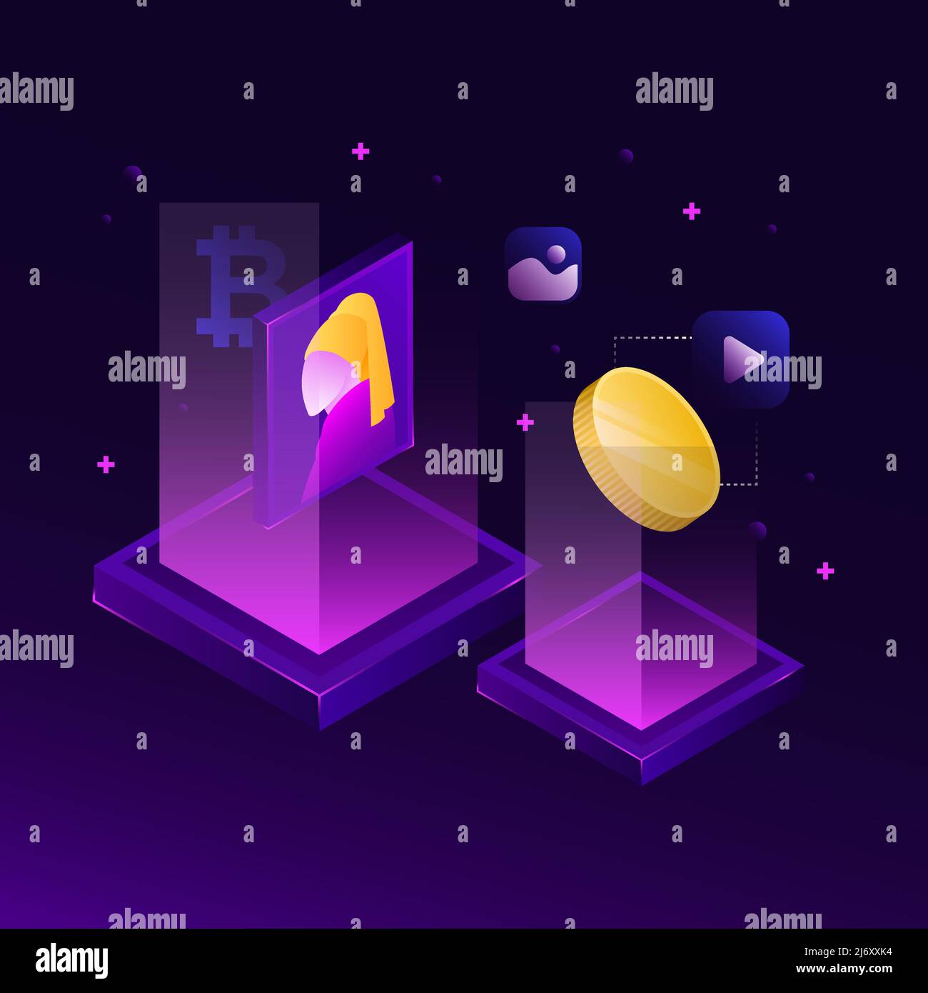 Isometric NFT Illustration, Futuristic Design. Vector illustration ...