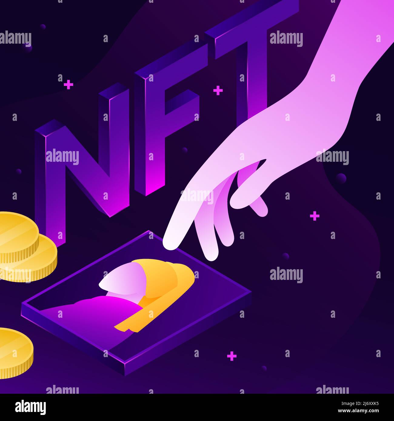 NFT Theme Illustration. Cryptographic Design, Crypto Art Composition ...