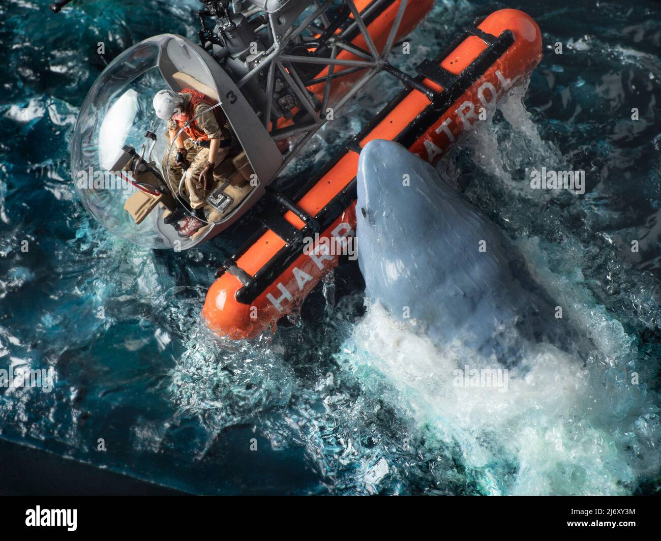 Jaws 2 attack against helicopter, copter, shark, diorama, movie, making ...