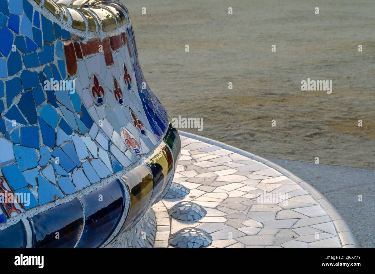 Colorful architectural detail in the famous Park Guell in Barcelona ...