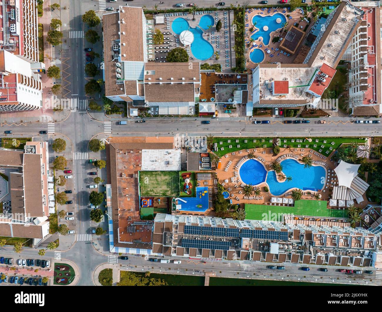 Aerial view of the Spanish town by the beach in Mallorca Stock Photo ...