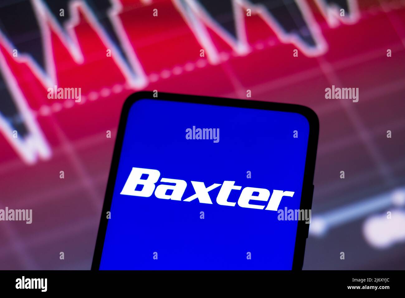In this photo illustration the Baxter International logo seen displayed ...