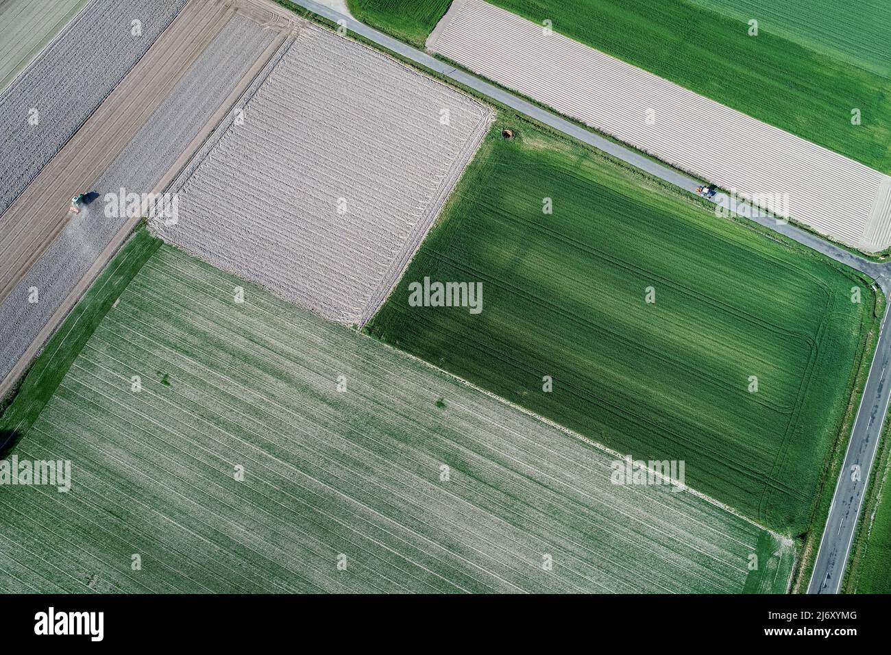 aerial view of two tractors in crop fields Stock Photo - Alamy