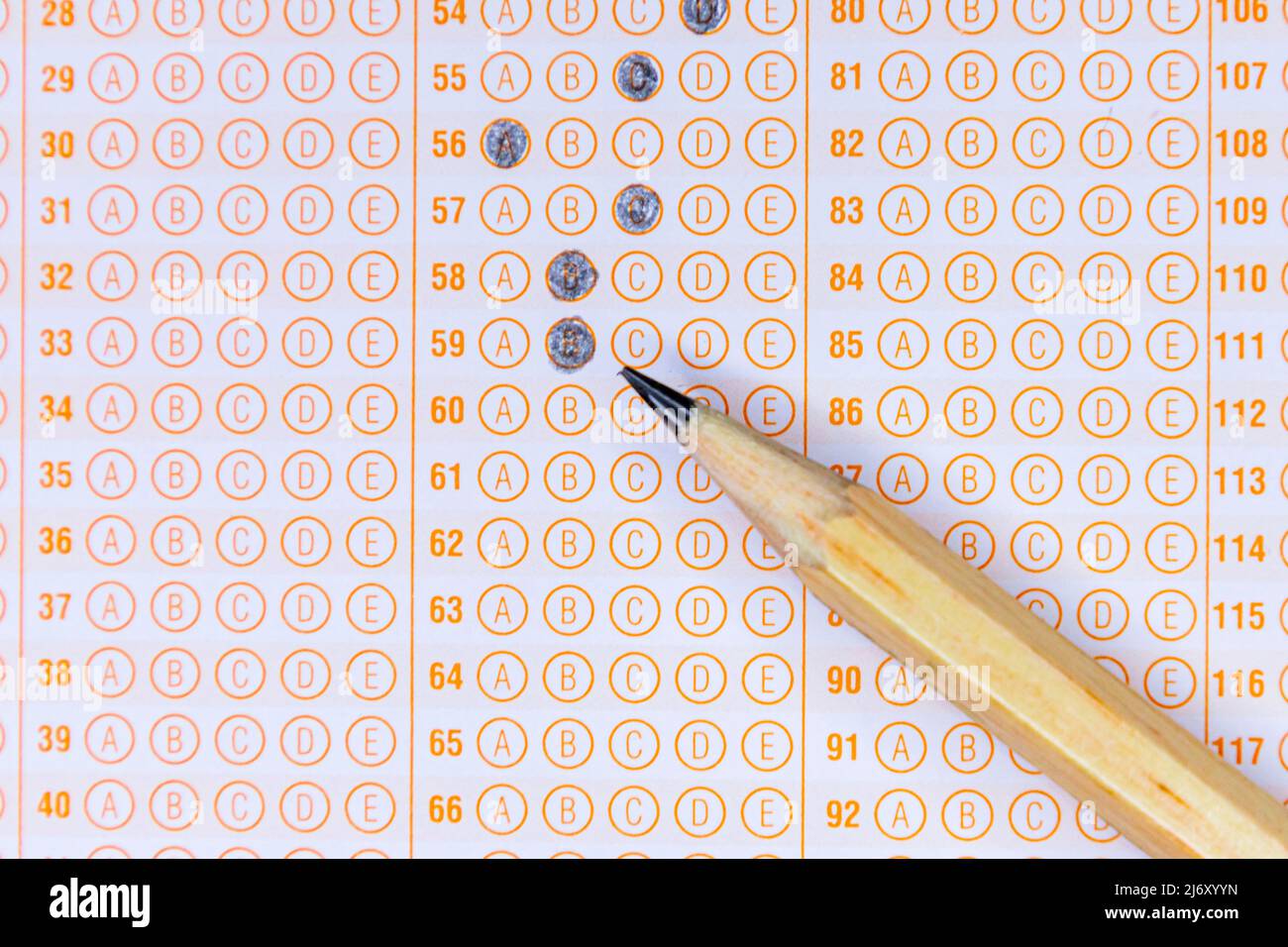 Test score sheet with answers Stock Photo - Alamy