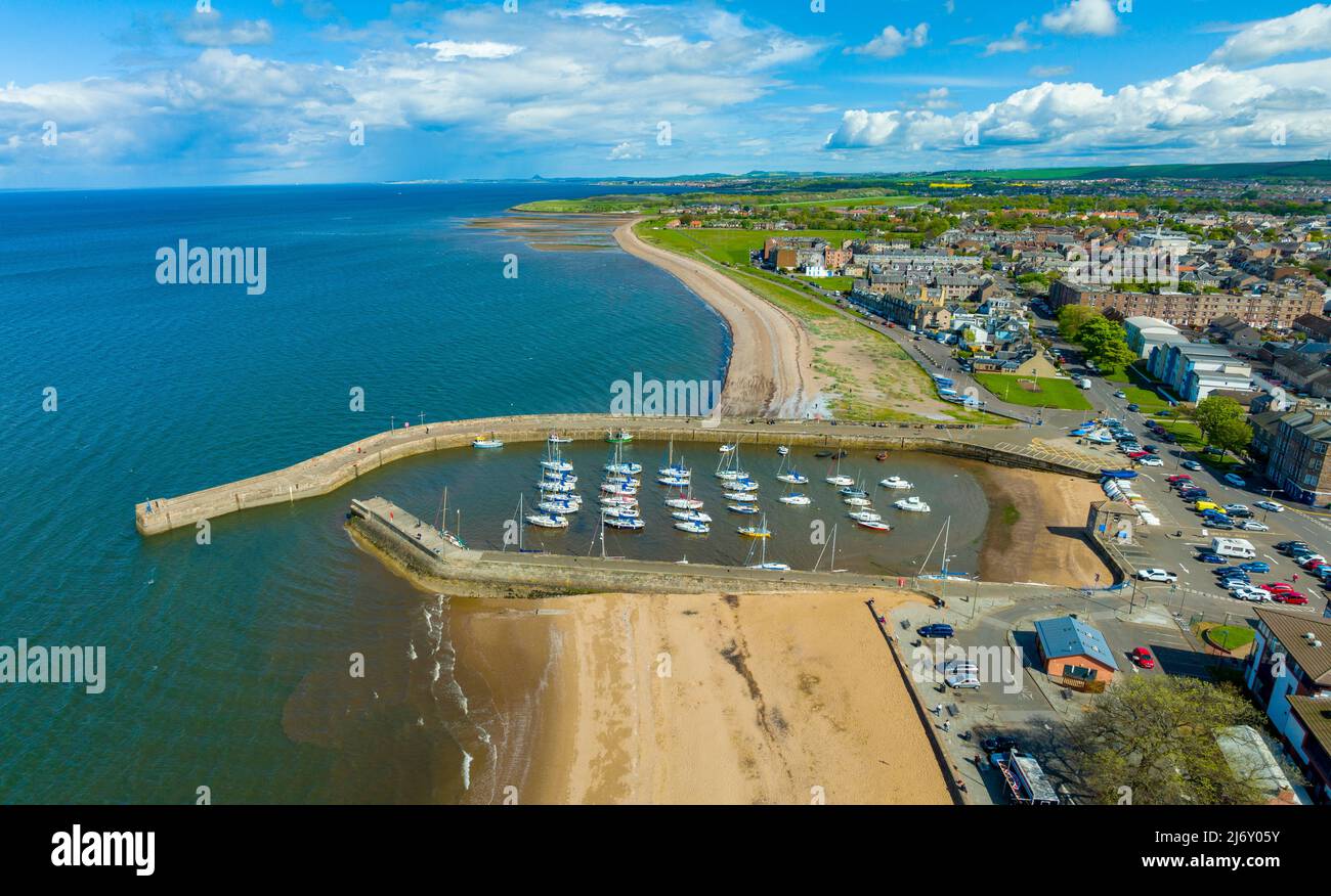 Aerial view from drone of Fisherrow Harbour in Musselburgh in East ...