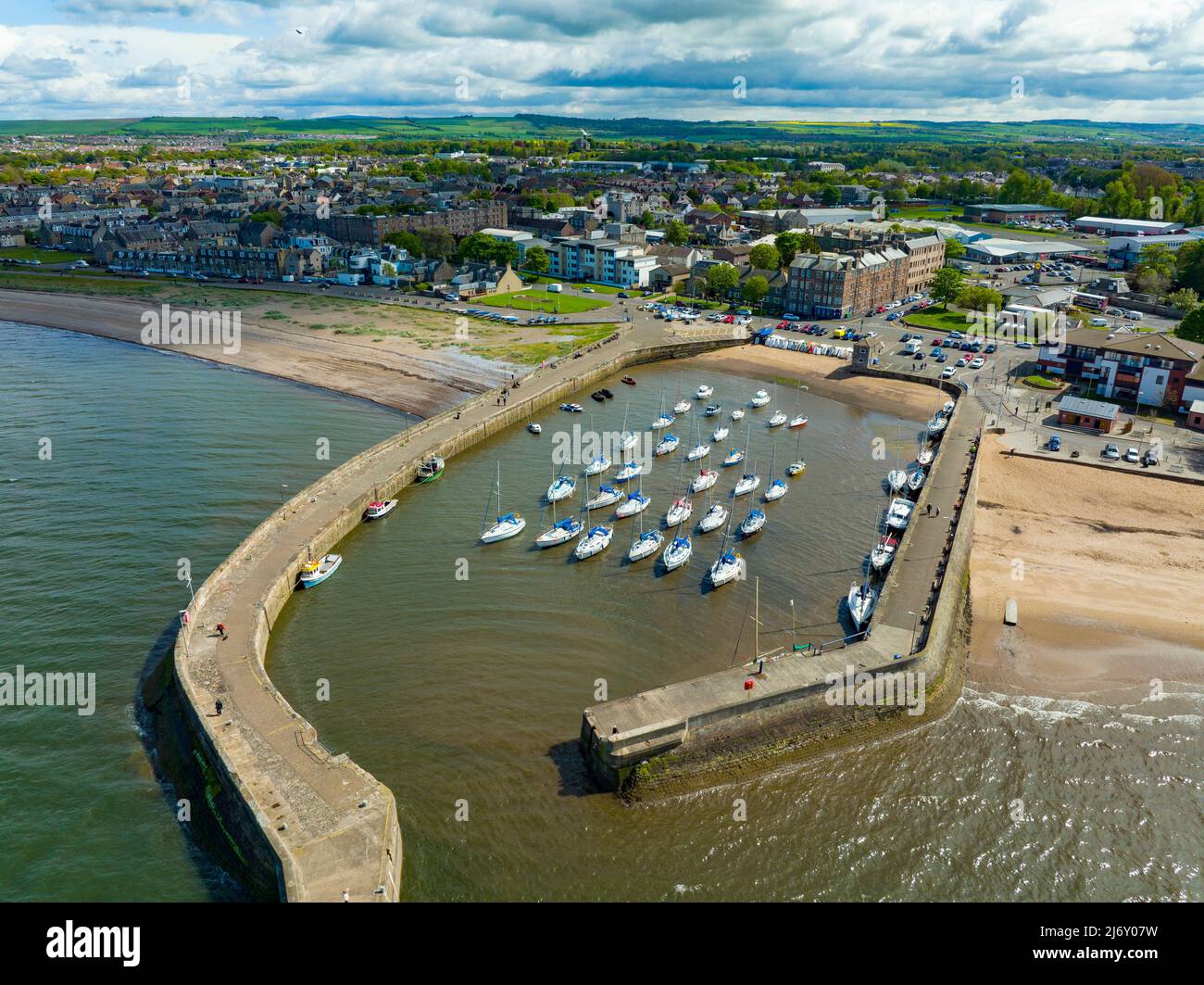 Aerial view from drone of Fisherrow Harbour in Musselburgh in East ...