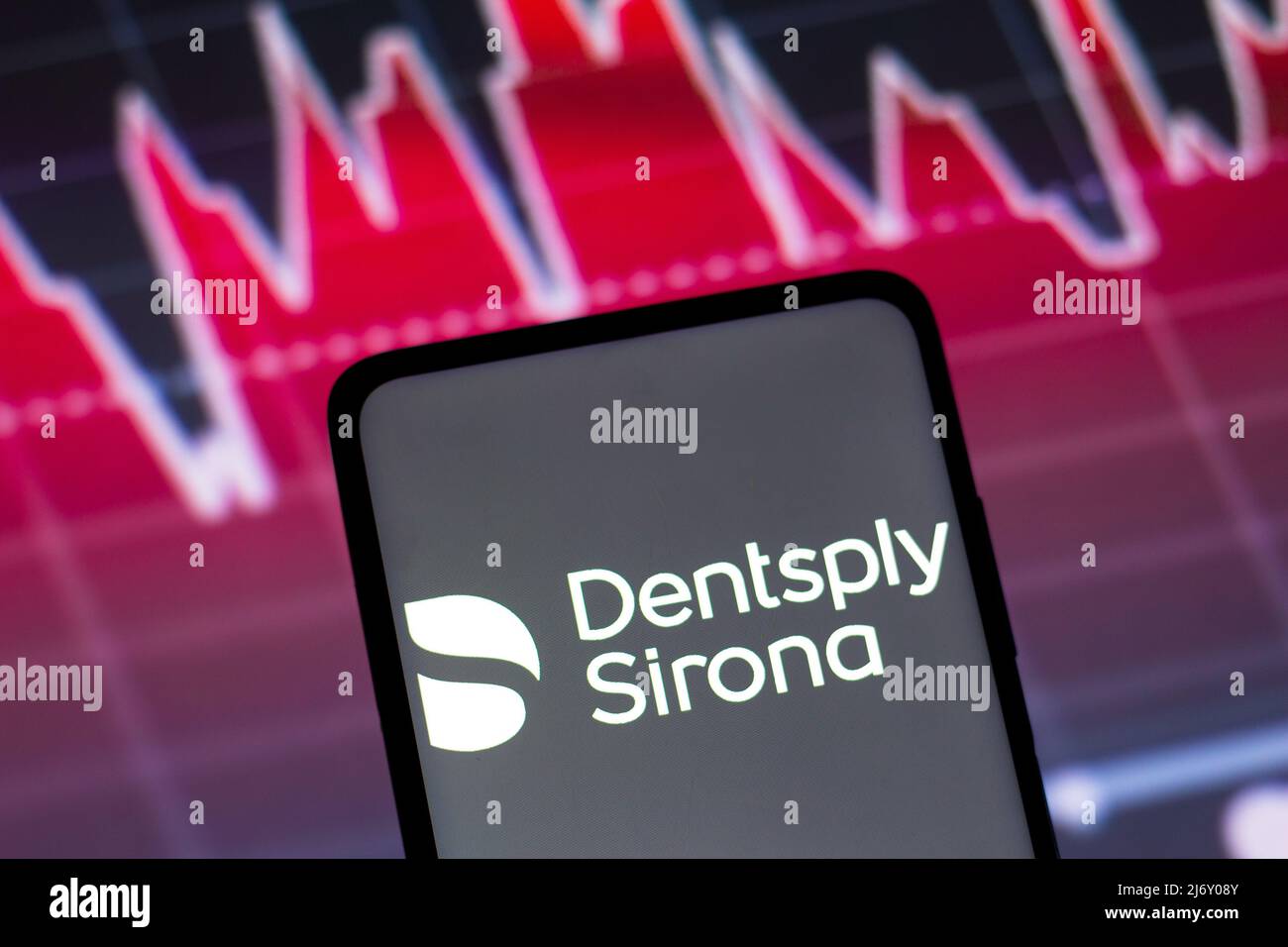 In this photo illustration the Dentsply Sirona logo seen displayed on a ...