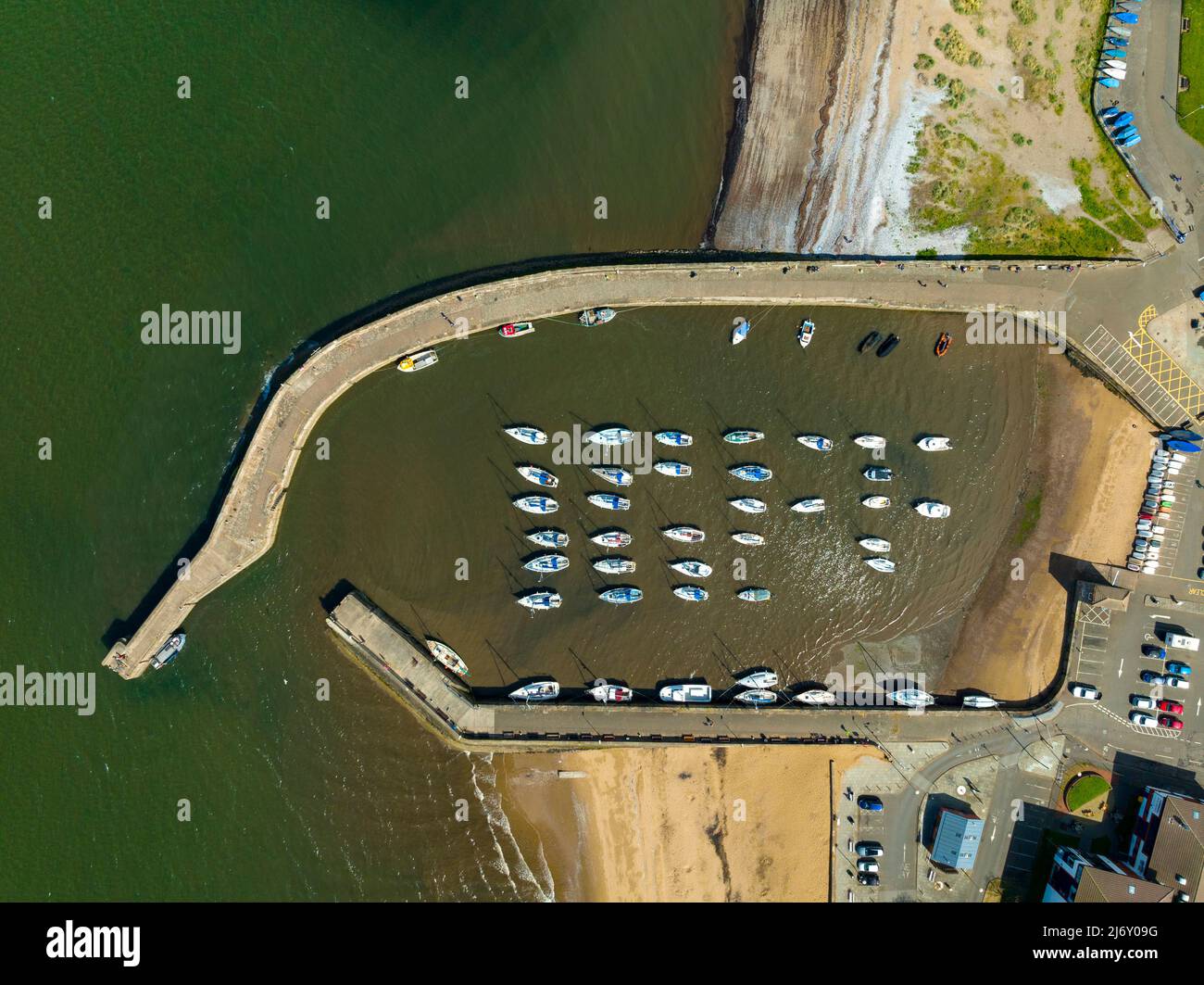 Aerial view from drone of Fisherrow Harbour in Musselburgh in East ...
