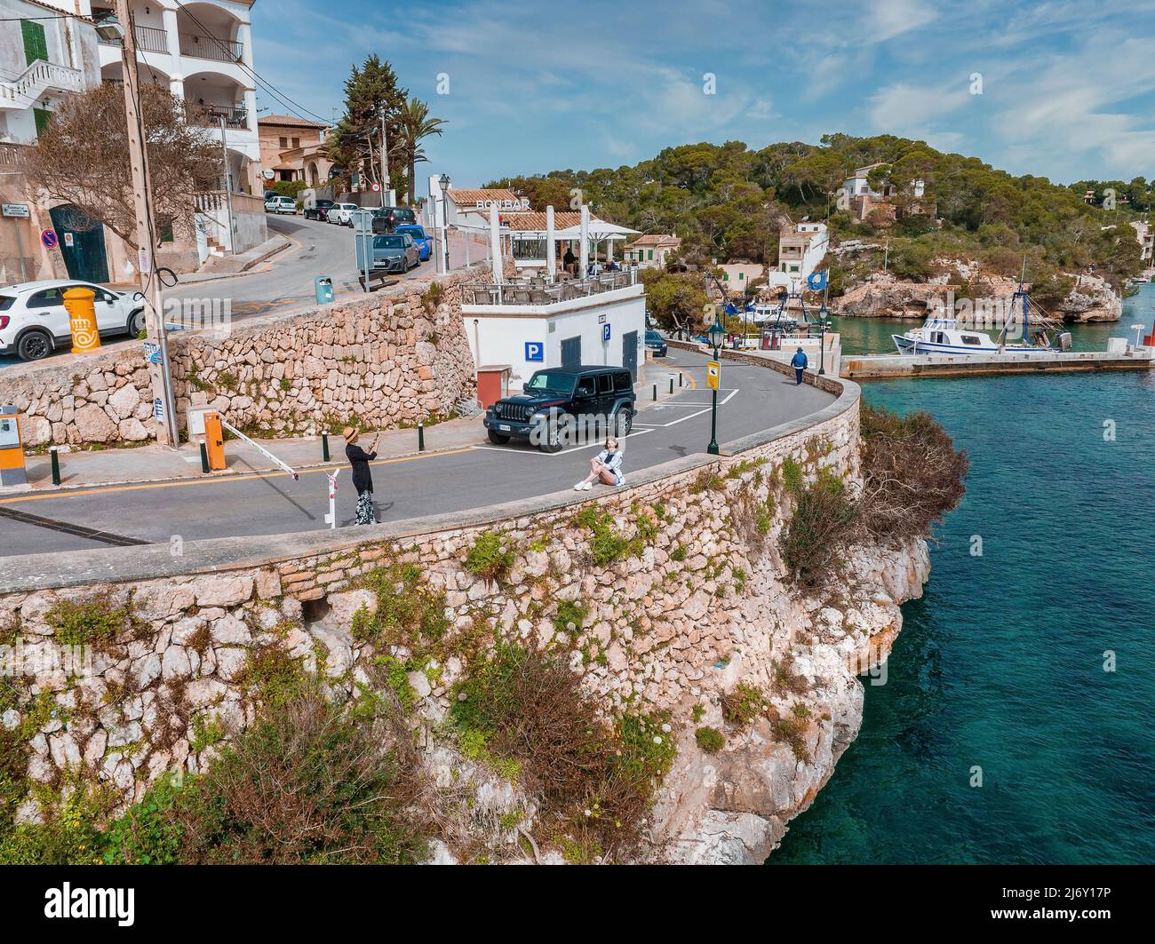 Aerial view of the Porto Colom fishing village in Majorca Stock Photo ...