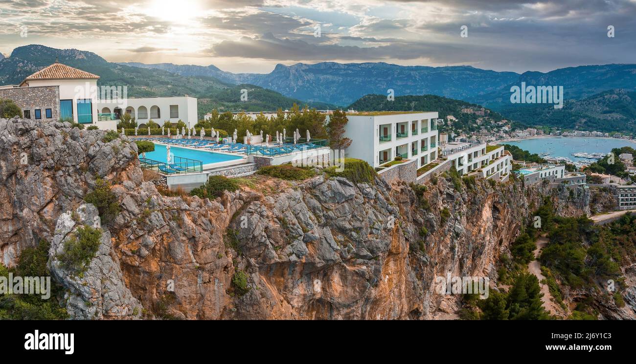 Aerial view of the luxury cliff house hotel on top of the cliff on the ...